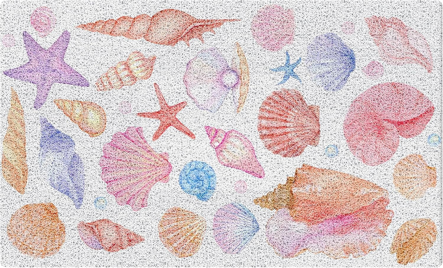 Preppy Beach Welcome Door Mat, Colorful Coastal Beach Seashell Summer ...