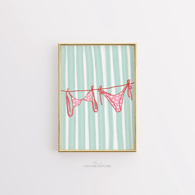 Preppy Bikini Wall Art, Coastal Beach Girl Poster, Summer Room Decor ...