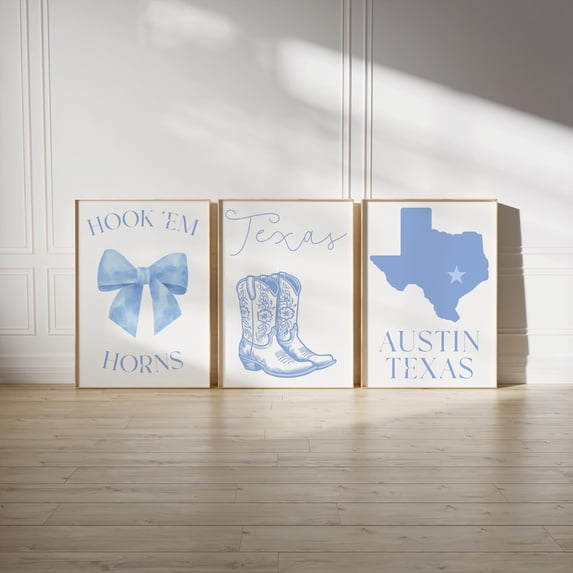 Preppy Blue Austin Texas Trendy Hook Em room Decor Longhorns Cowgirl ...
