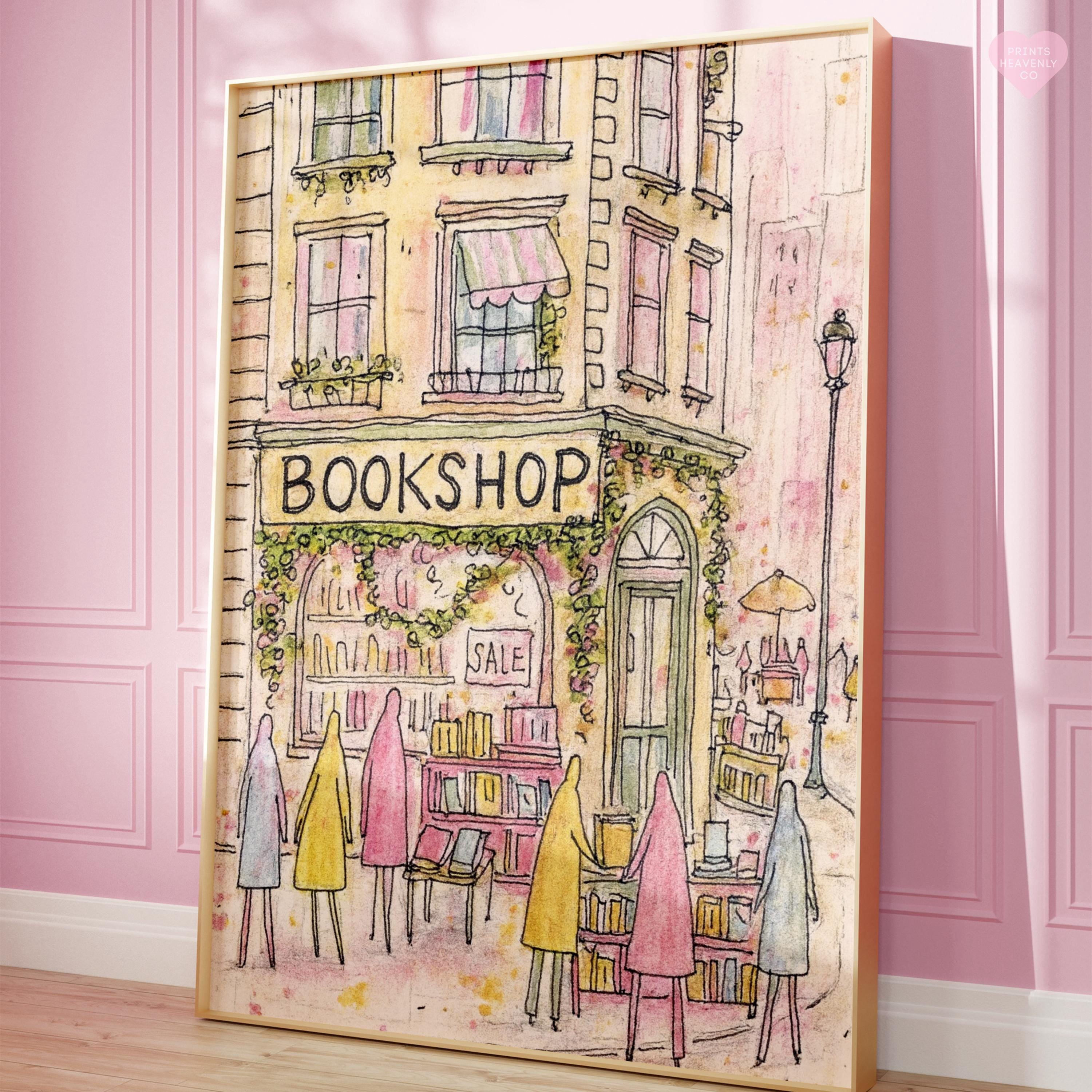 Preppy Bookshop Print Poster, Pink Book Poster, Bookish Poster, New ...