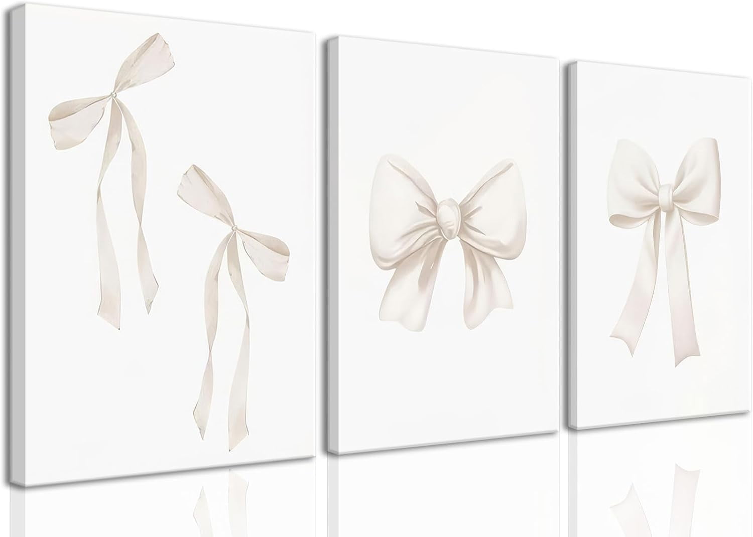 Preppy Bow Canvas Wall Art Beige Coquette Poster Prints Set of 3 Girly ...