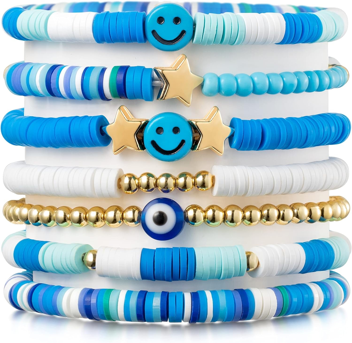 Preppy Bracelets Set Colorful White Gold Smile Heart Star Evil Eye ...