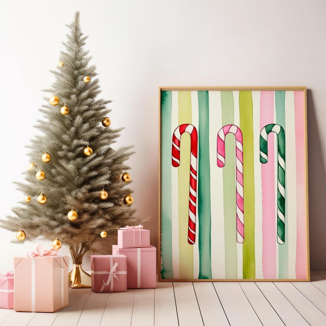 Preppy Candy Cane Poster, Pink And Green Able Art, Whimsicalhome Decor ...