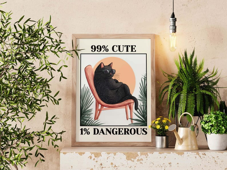 Preppy Cat Poster, Retro Art Print, Vintage Wall Decor, Cat Lover ...