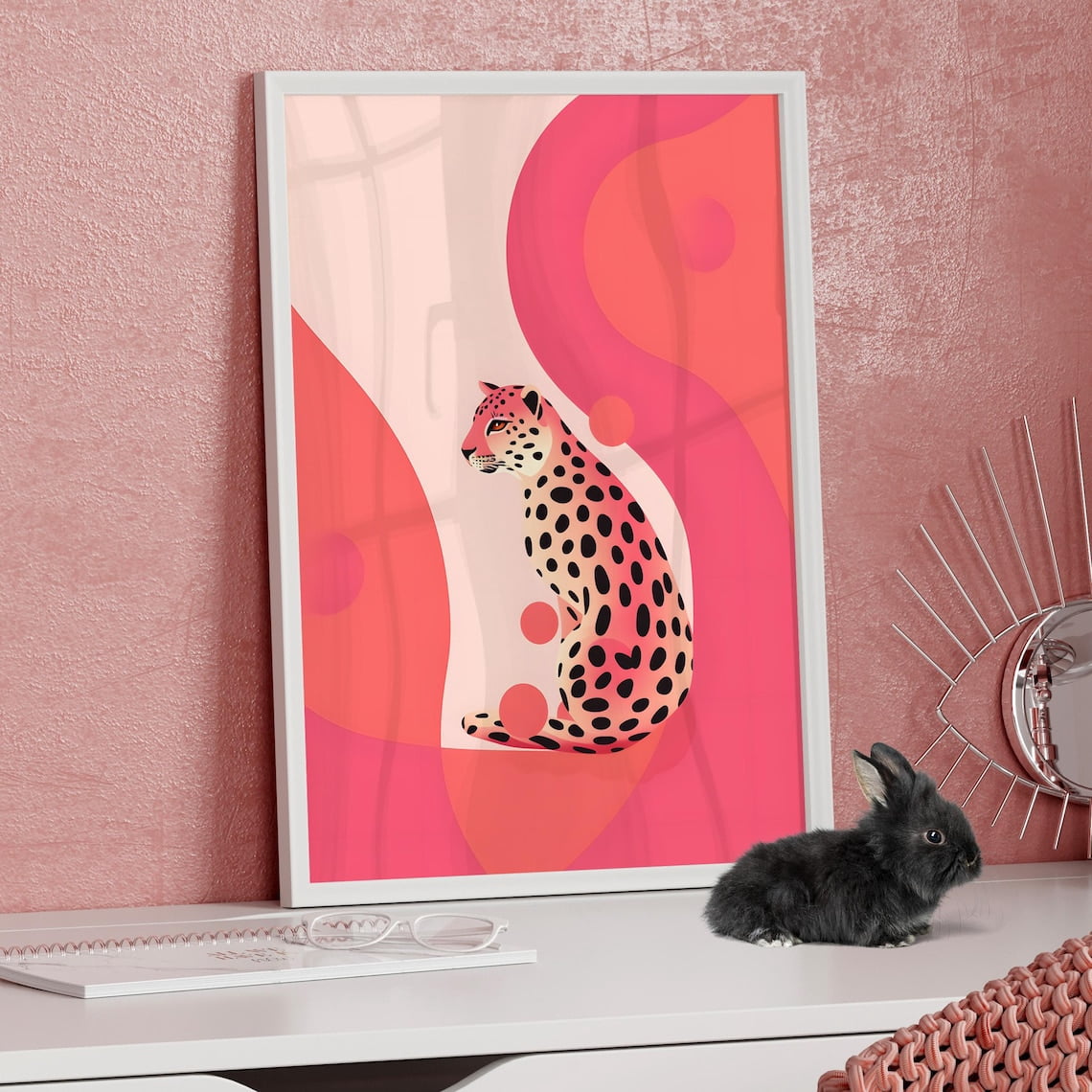 Preppy Cheetah Wall Art Pink Orange Trendy Decor, Unframed Canvas Size ...