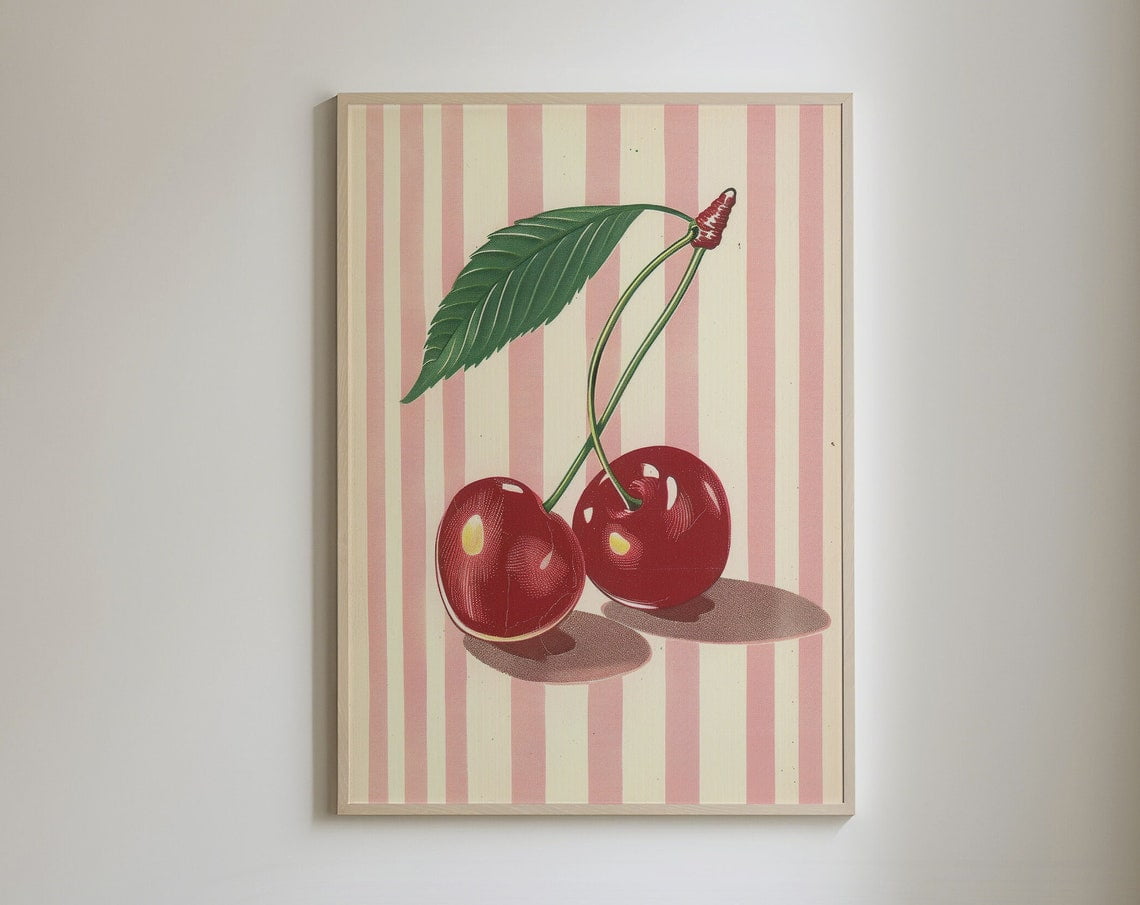 Preppy Cherry Poster, Cherries Print, Trendy Wall Art, Retro Wall Art ...