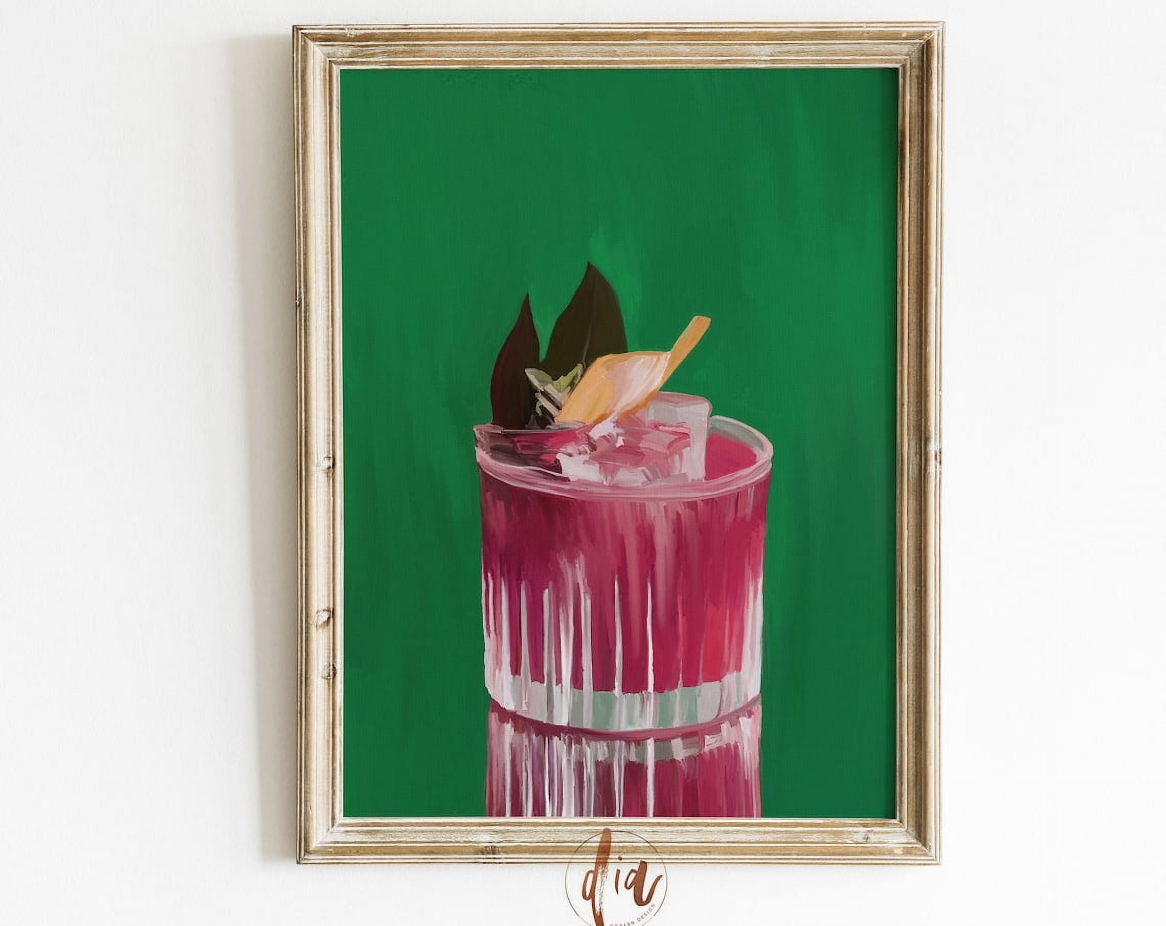 Preppy Cocktail Print, Bar Cart Wall Art, Drink Poster, Pink Green ...