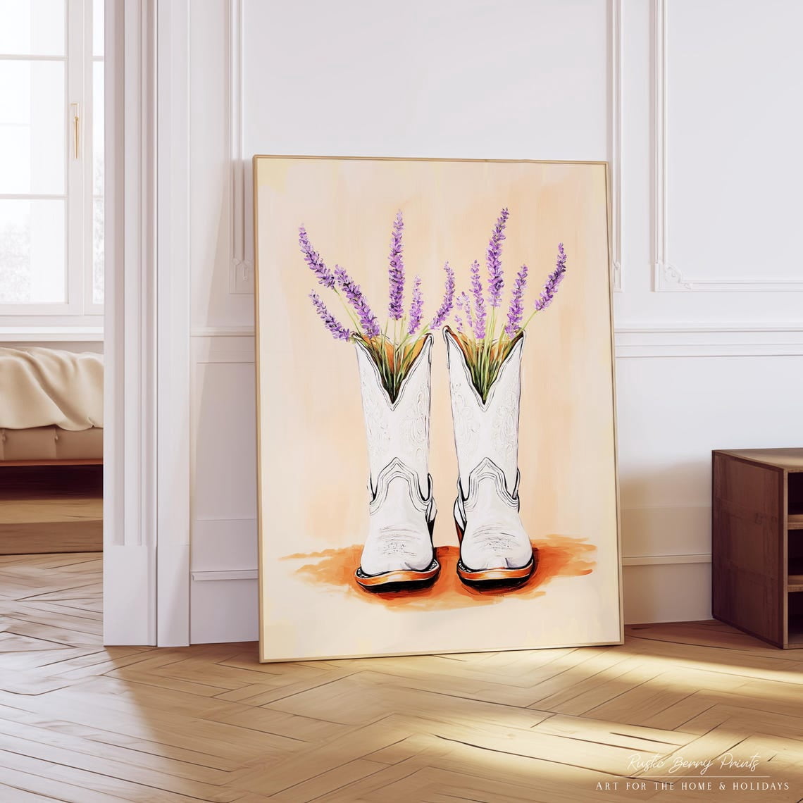 Preppy Cowgirl Boots Art Print Wall Art Poster Western Flowers In Boots ...