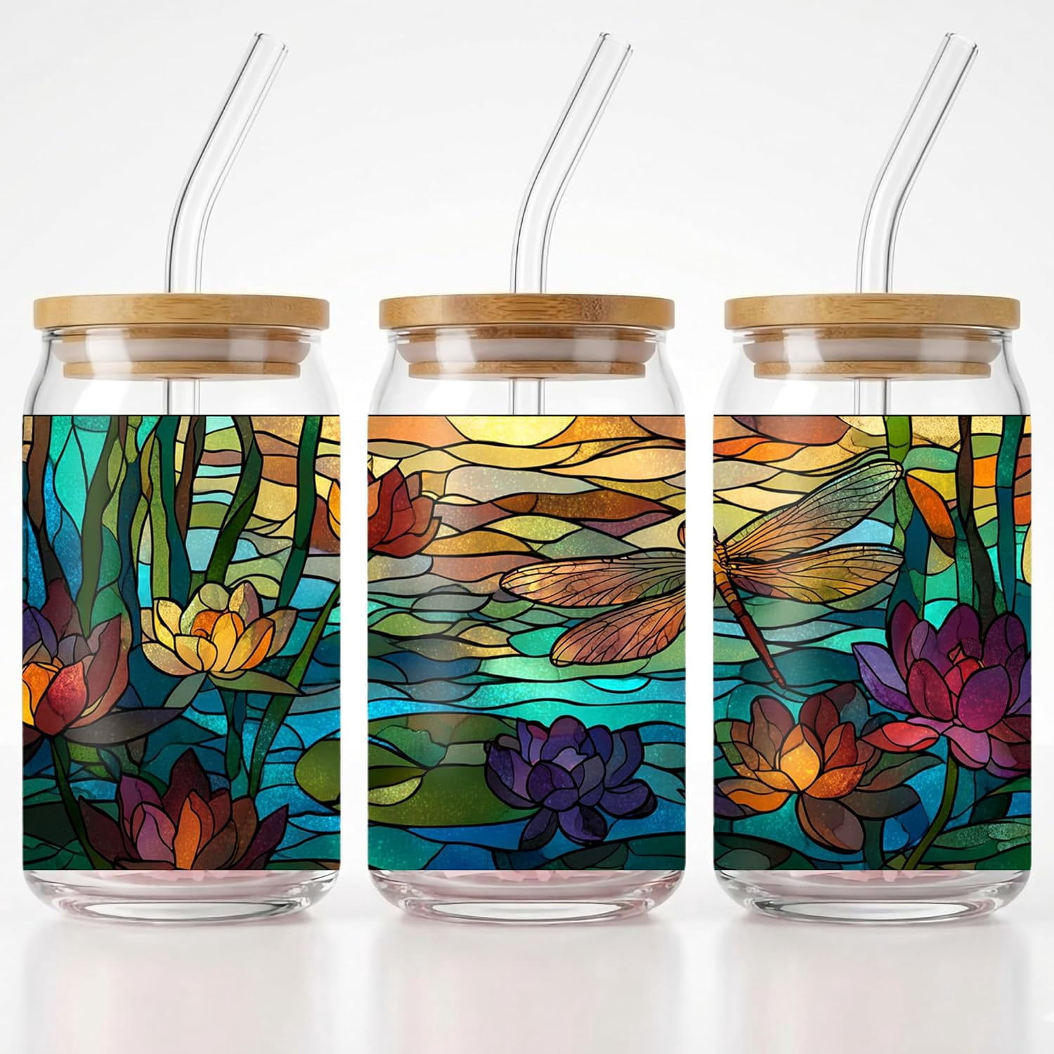 Preppy Dragonfly And Sun Glass Drinking Cup With Stained, Aesthetic ...