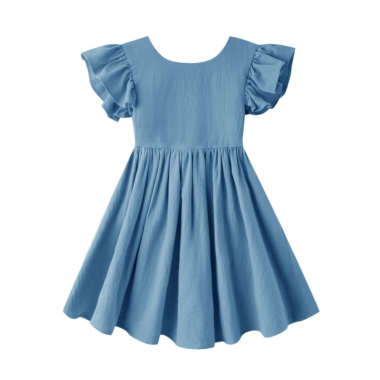 Preppy Dress，Summer Kids Dress Girl Solid Color Bow Princess Puffy ...