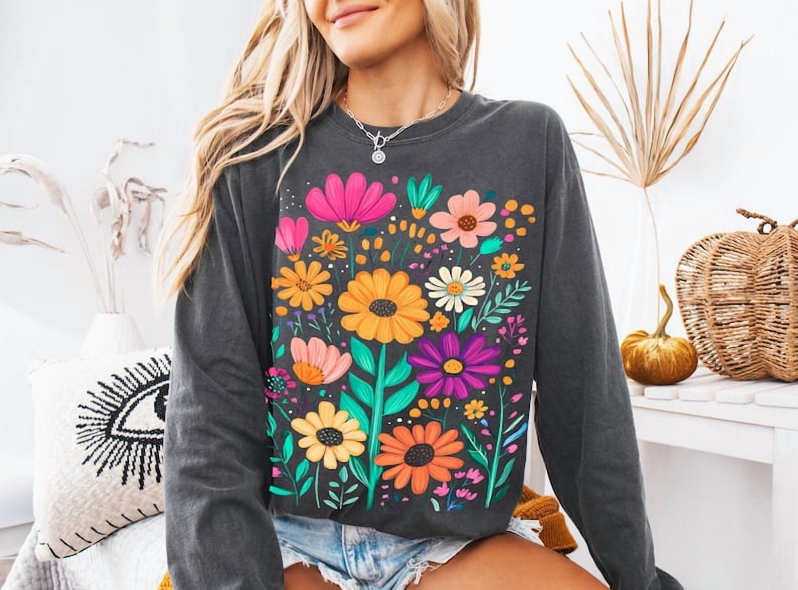 Preppy Floral Brushstroke Sweatshirt, Boho Floral Sweatshirt, Floral ...