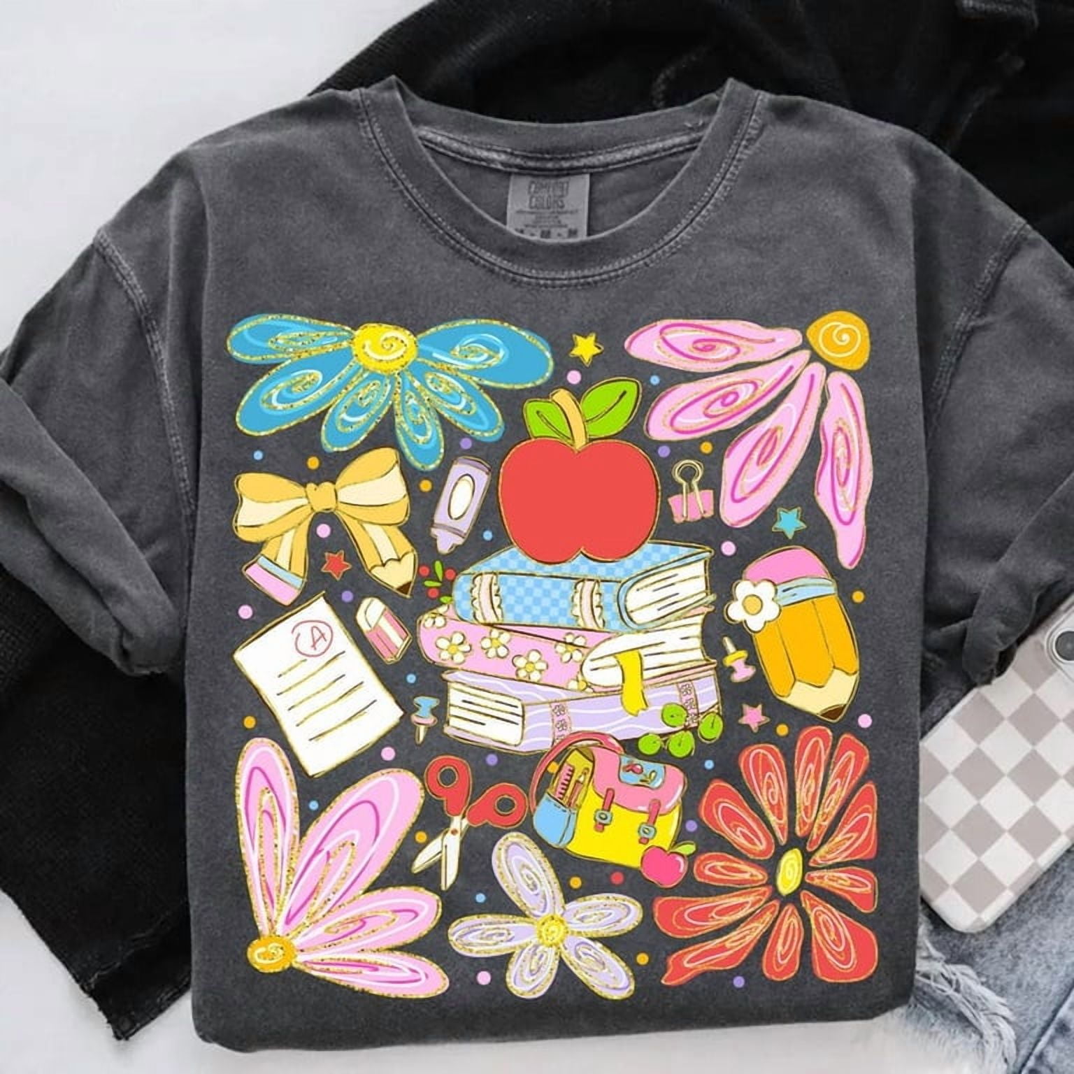 Preppy Glitter Back To School Png, Boho Floral Teacher Png, First Day ...