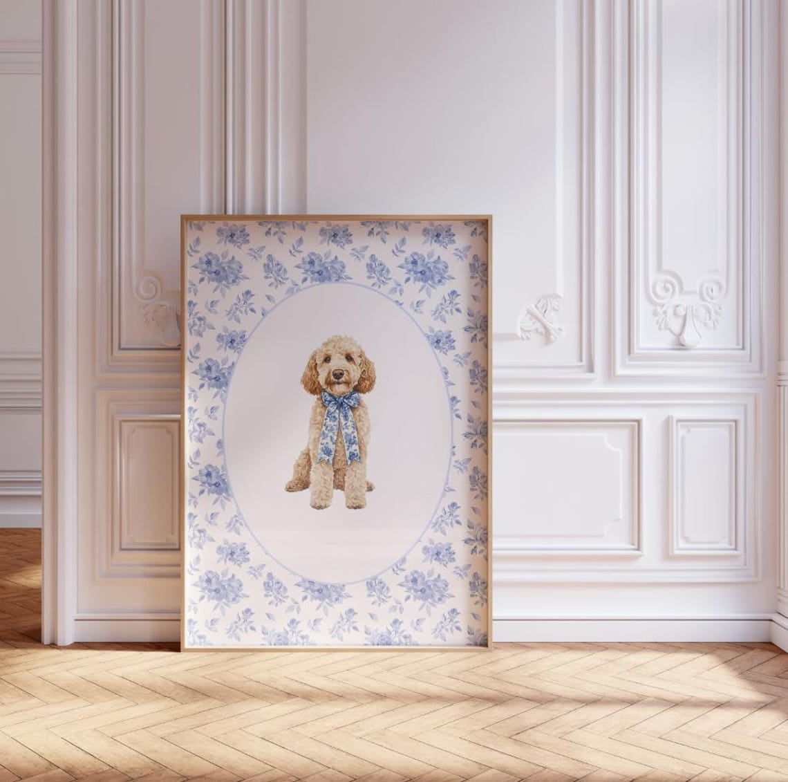 Preppy Goldendoodle Art Print, Chinoiserie Aesthetic Dog Print, Preppy ...