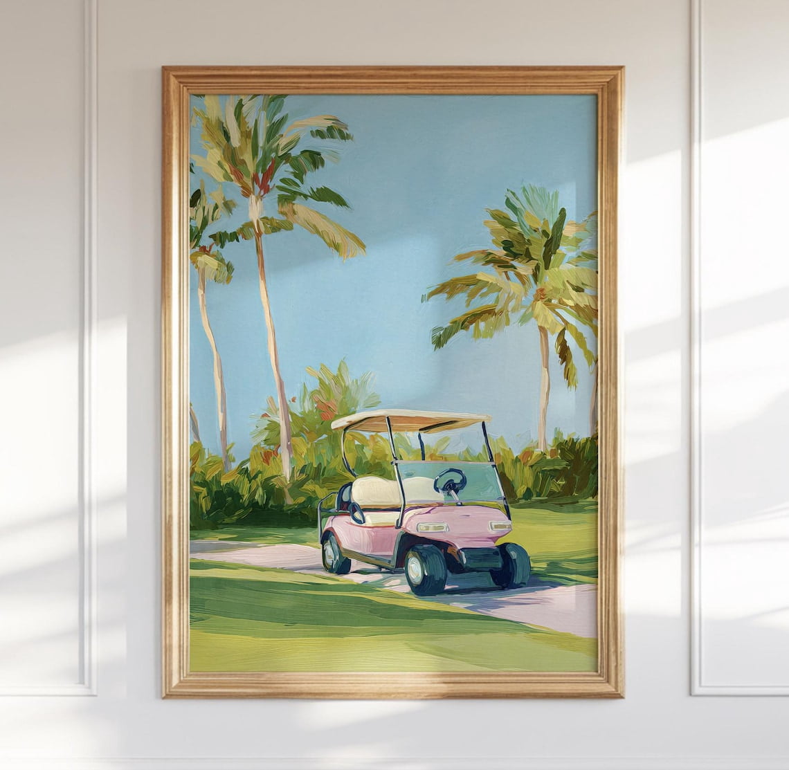 Preppy Golf Cart Art Palm Beach Chinoiserie Wall Decor for Country Club ...