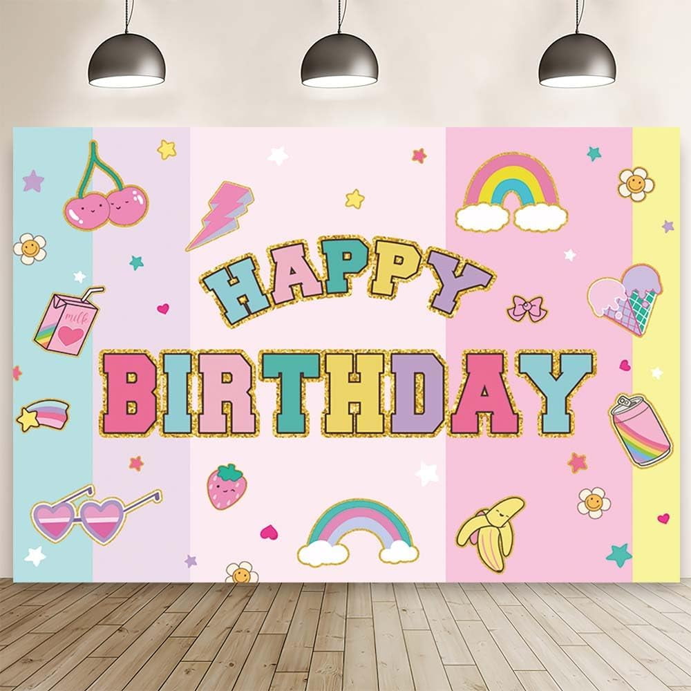 Preppy Happy Birthday Backdrop Patch Birthday Party Photography ...