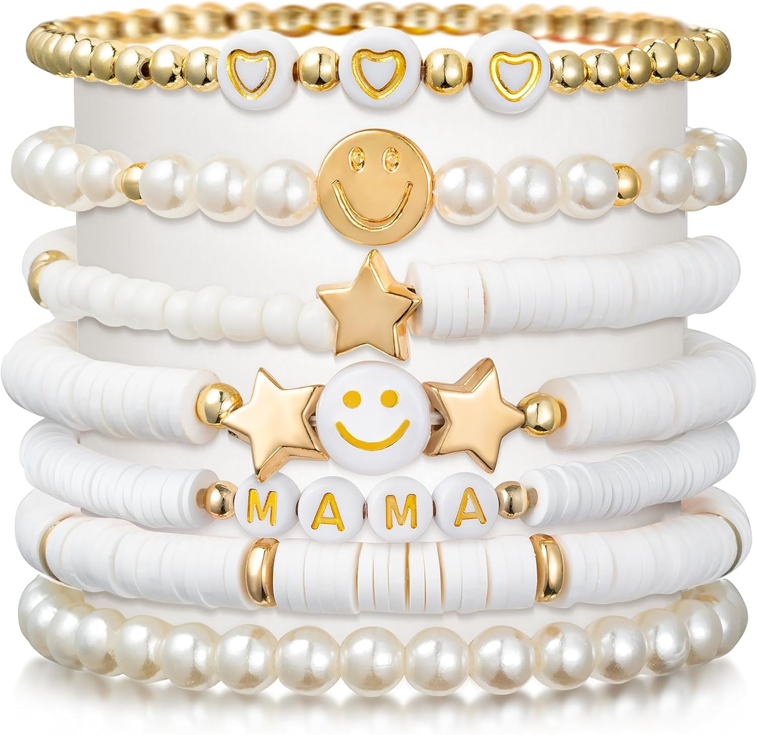 Preppy Heishi Bracelets Set Colorful White Gold Smile Heart Star Evil ...