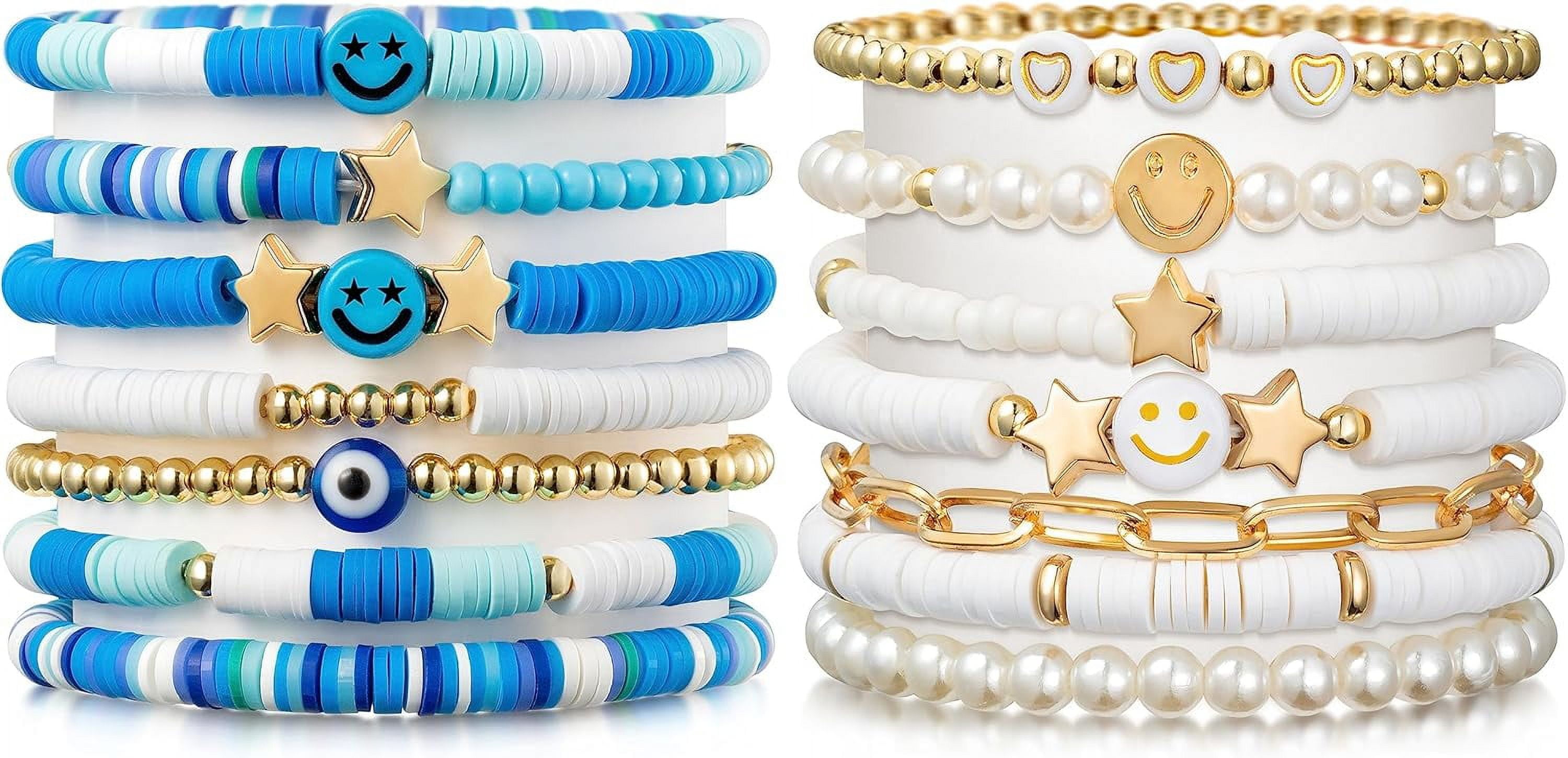 Preppy Heishi Bracelets Set Colorful White Gold Smile Heart Star Evil ...