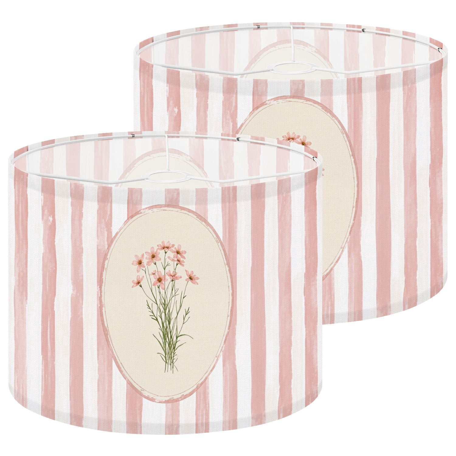 Preppy Lampshades 2 Pack Pink Striped Floral Rustic Farmhouse ...