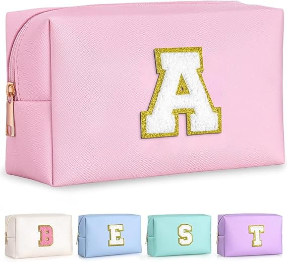 Preppy Makeup Bag, Personalized Initial Bags with Zipper, Cute Makeup ...
