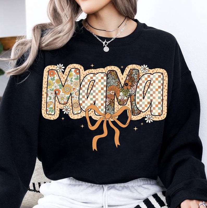 Preppy Mama Sweatshirt with Floral Lettering and Coquette Bow, Cute ...