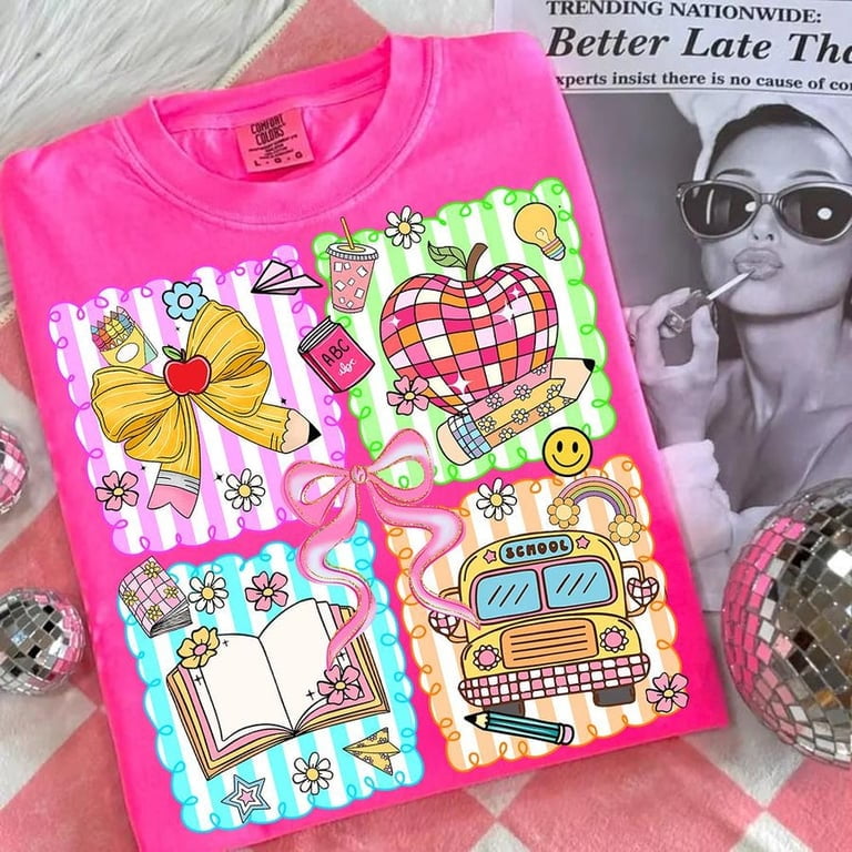 Preppy Neon Back to School Floral Girly Png, School Bus Png, Teacher ...