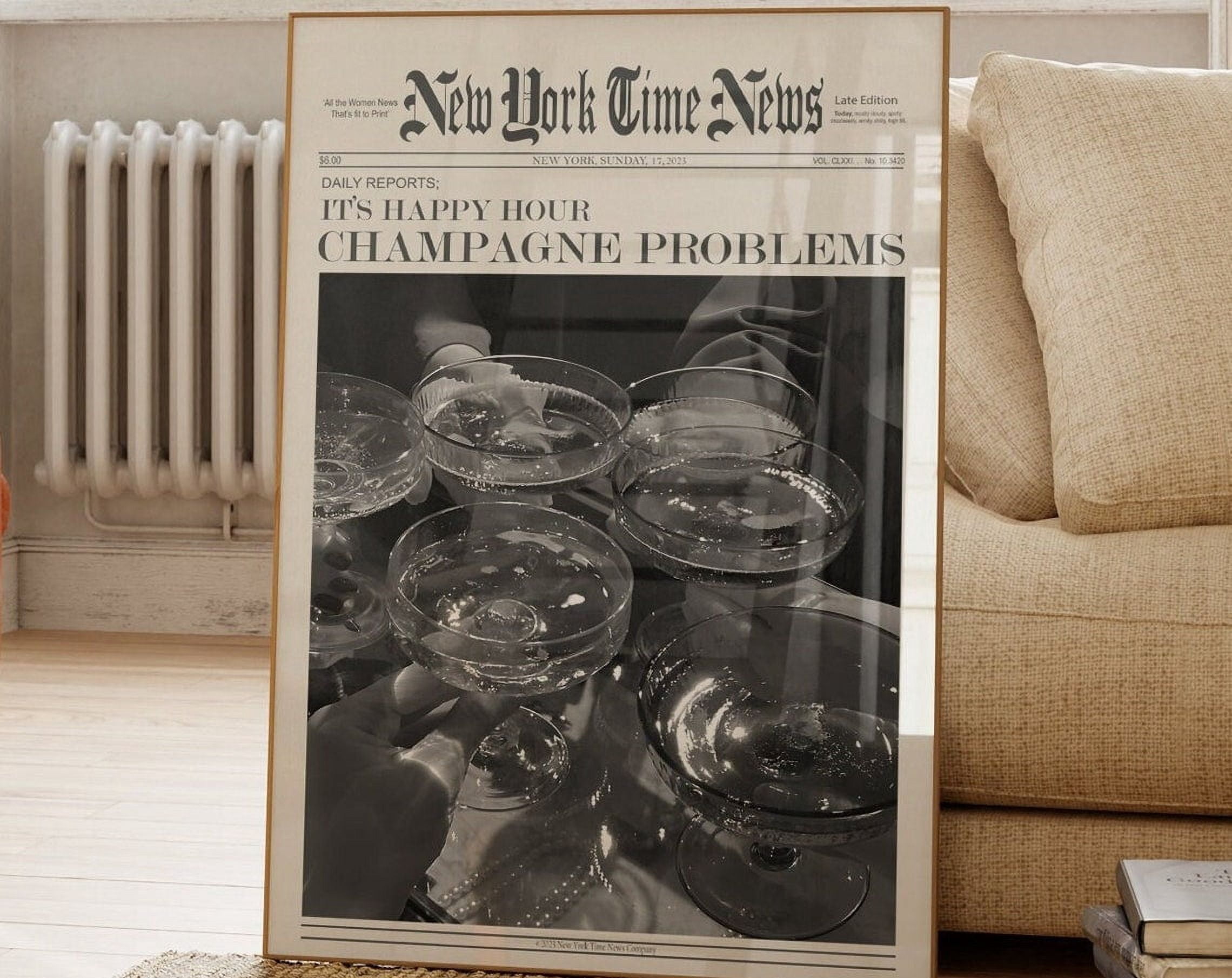 Preppy Newspaper Print, Champagne Poster, Wall Art Print Trendy, Happy ...