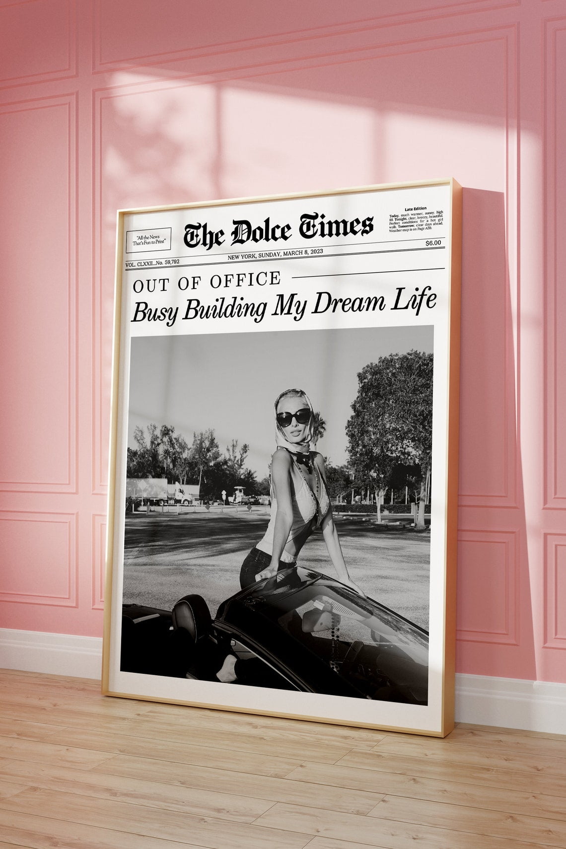Preppy Newspaper Print, Retro Magazine Poster, Car Girl Boss Trendy ...