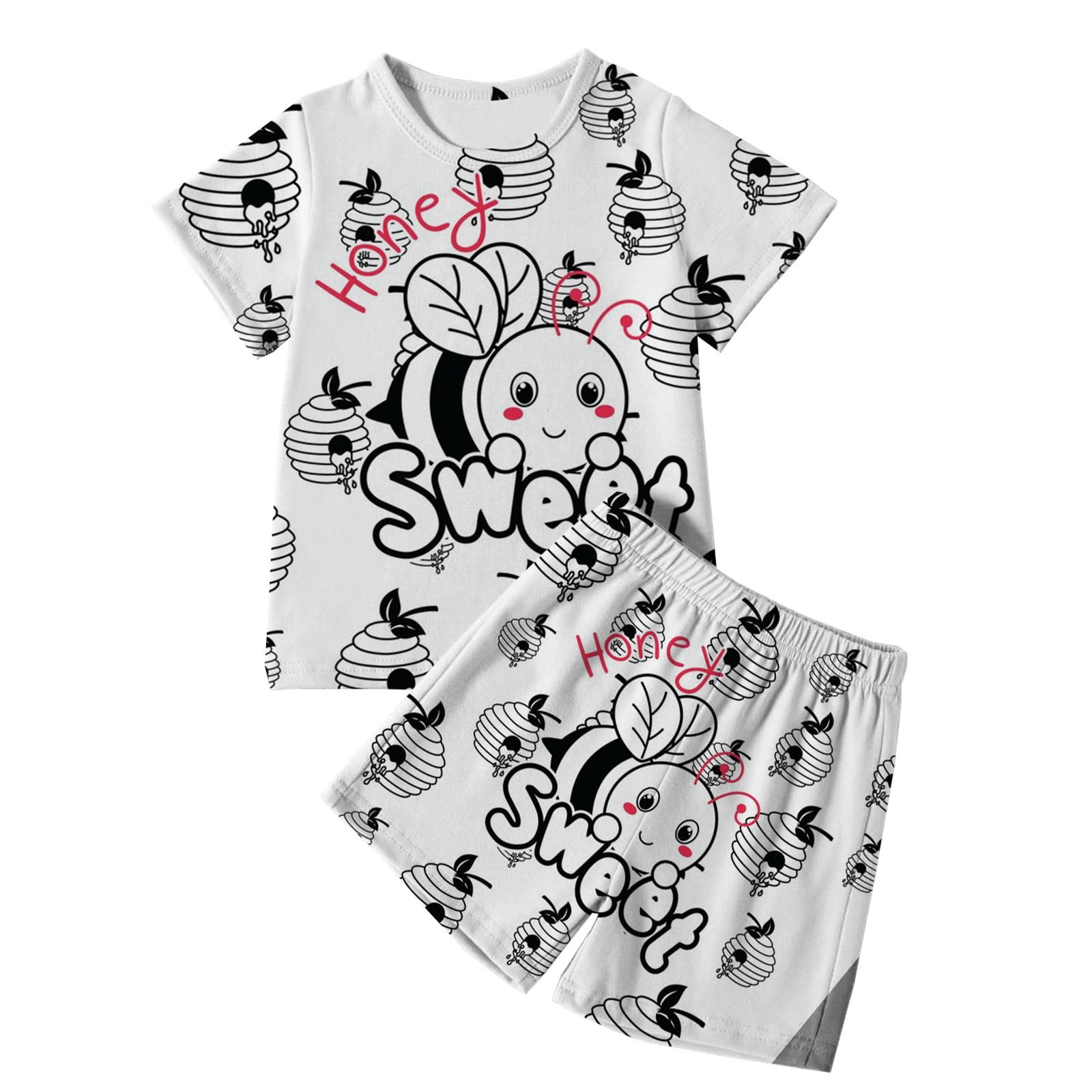 Preppy Pajamas Set Kids Girls Boys Bee Day Nightwear Outfit Cute Insect ...