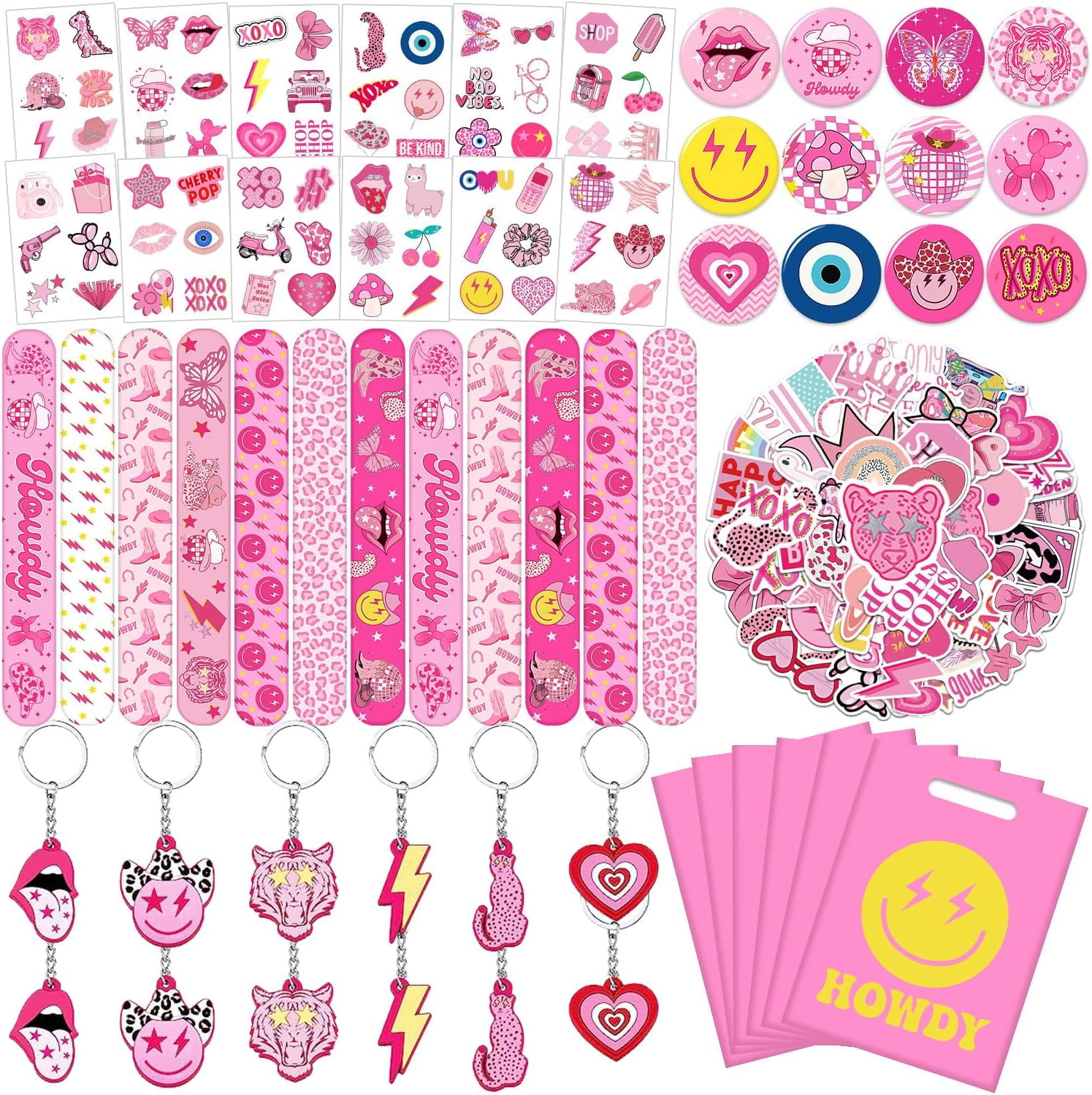 Preppy Party Favors 110 PCS Y2k Hot Pink Smile Face Theme Slap ...
