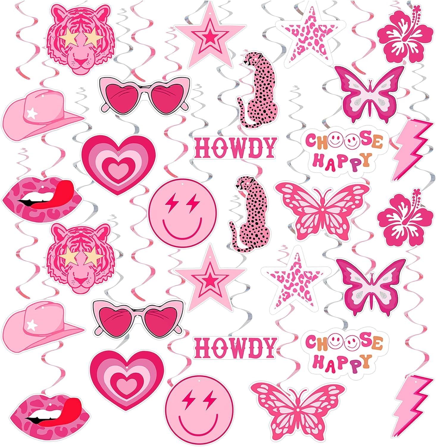 Preppy Party Swirl Decorations - Hot Pink Party Hanging Swirl Streamers ...
