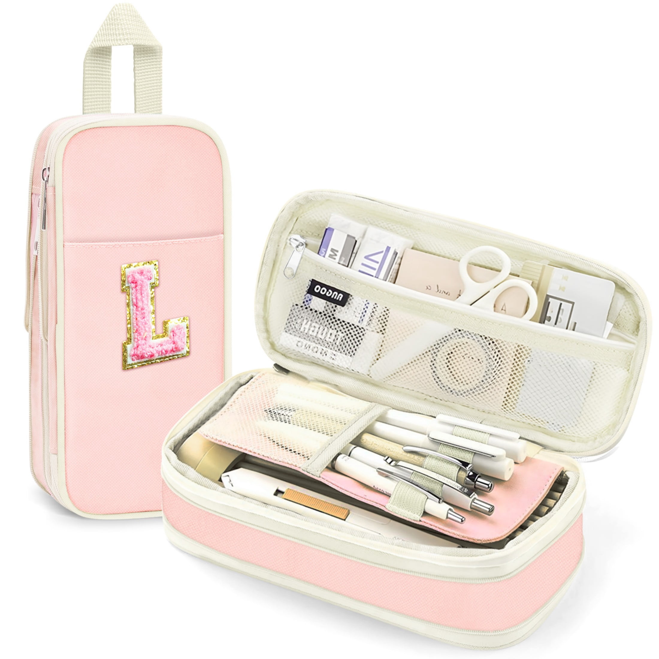 Preppy Pencil Case for Girls, Large Initial Pencil Pouch for School ...