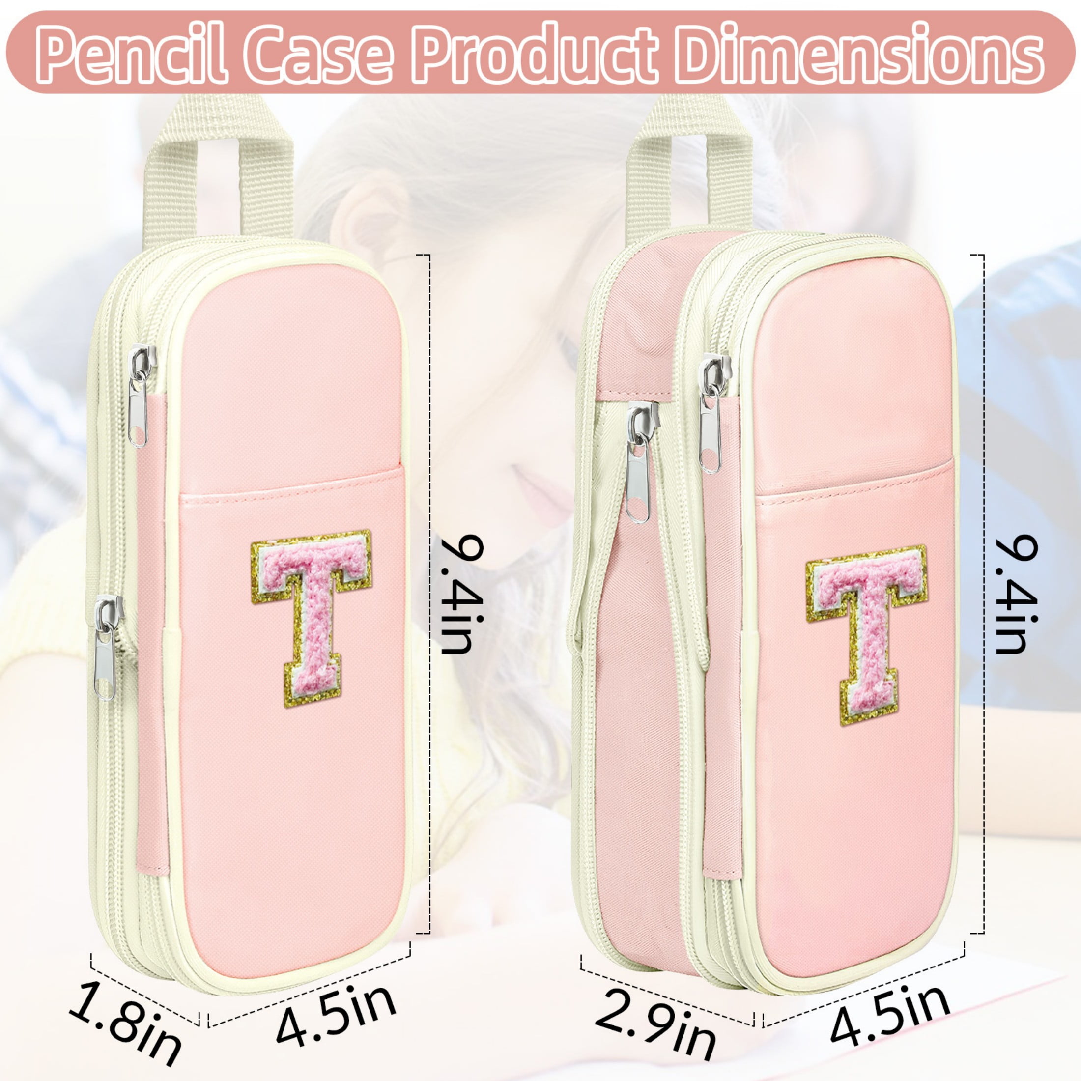 Preppy Pencil Case for Girls, Large Initial Pencil Pouch for School ...