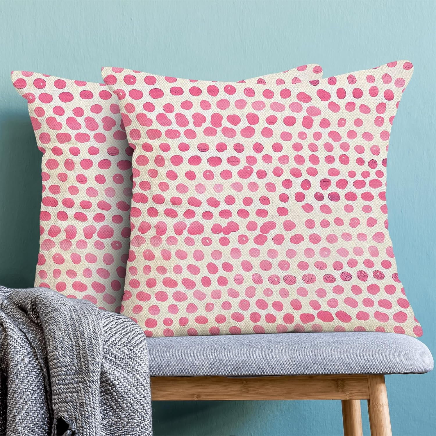 Preppy Pillow Covers 16x16 Inch Set of 2 Pink Polka Dot Outdoor Decor ...