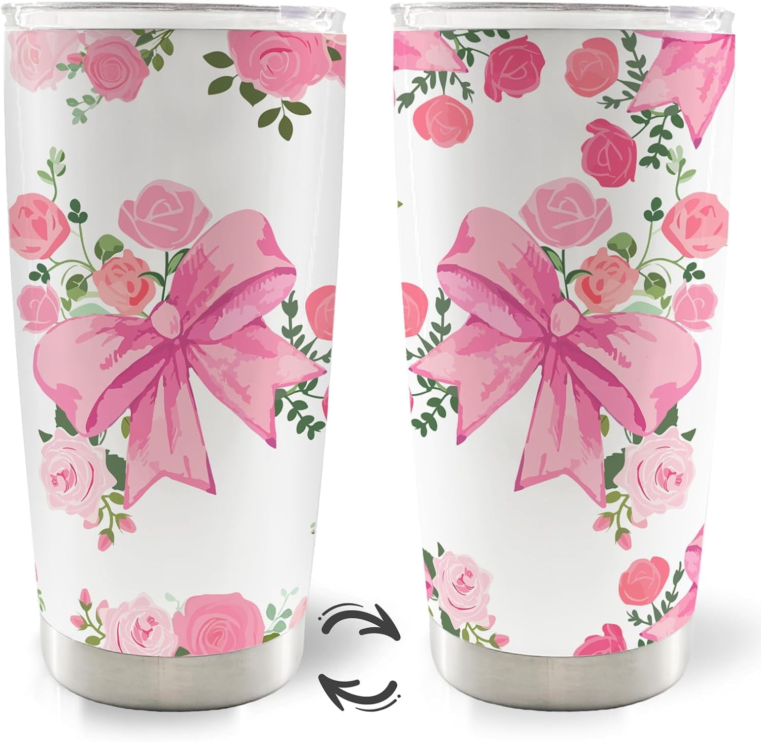 Preppy Pink Bow 20oz Travel Coffee Mug Tumbler, Coquette Pink Bow ...