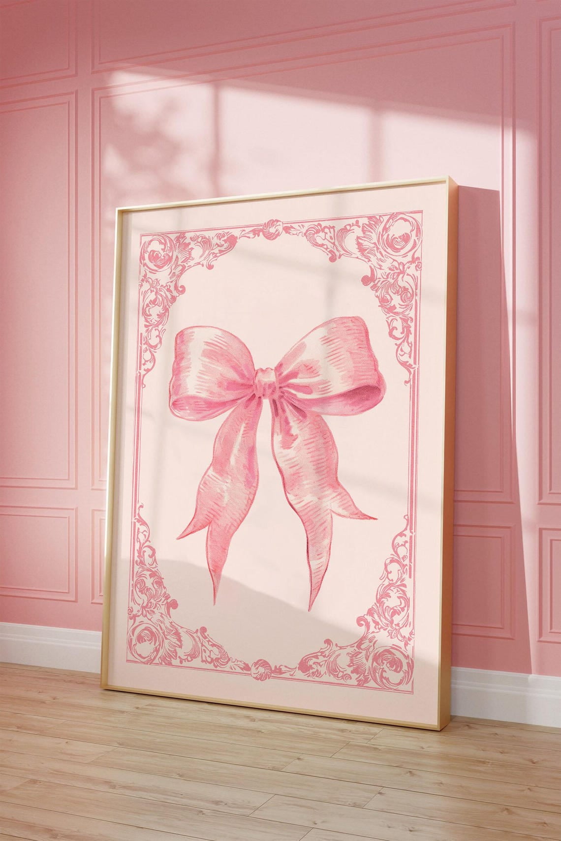 Preppy Pink Coquette Bow Poster, Vintage Girly Wall Art, Hand Drawn Bow Aesthetic Dorm Decor ...