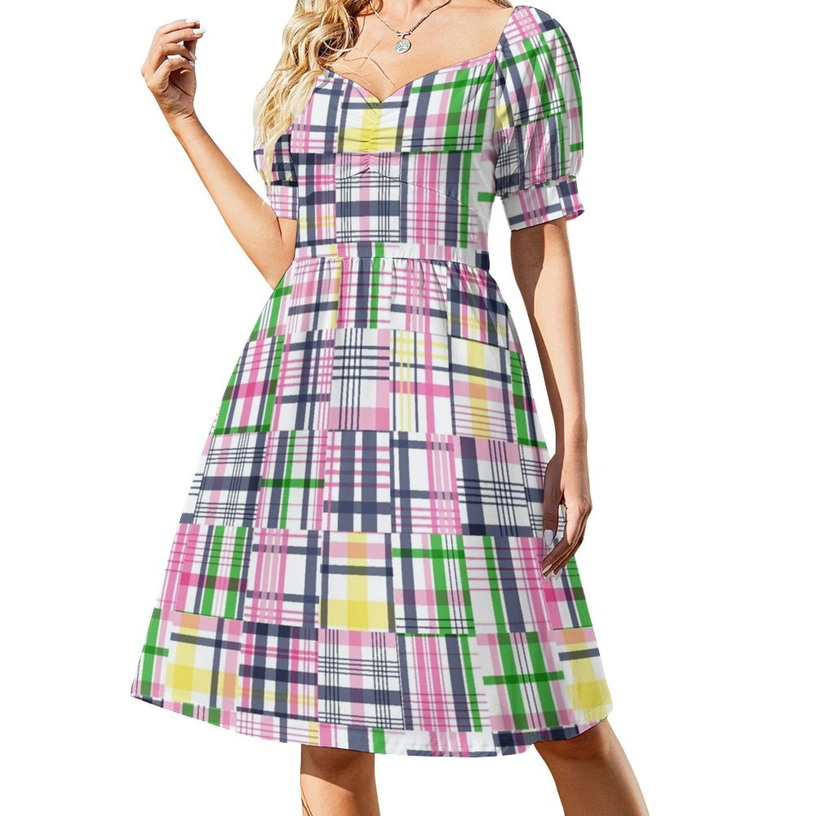 Preppy Pink Patchwork Madras Dress prom dress women clothing new arrivals fairy dress - Walmart.com