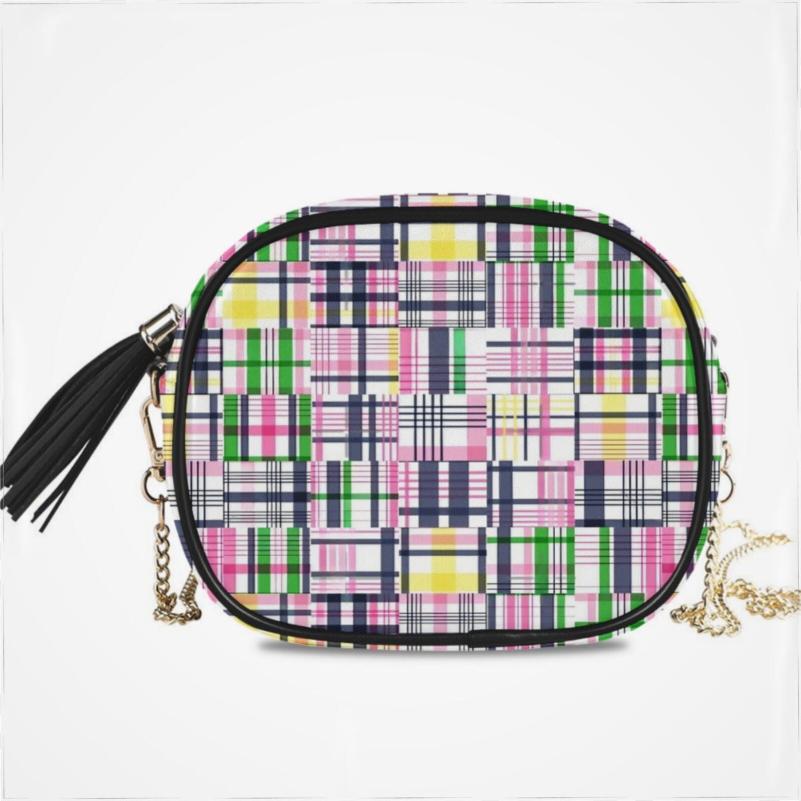 Preppy Pink Patchwork Madras Women'S Vintage Crossbody Bag Fashion ...