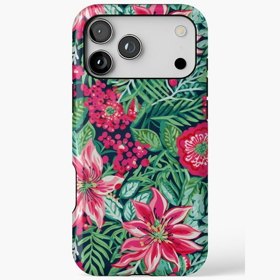 Preppy Poinsettia Xmas Pattern Case for iPhone 11 12 13 14 15 16 17 Pro ...