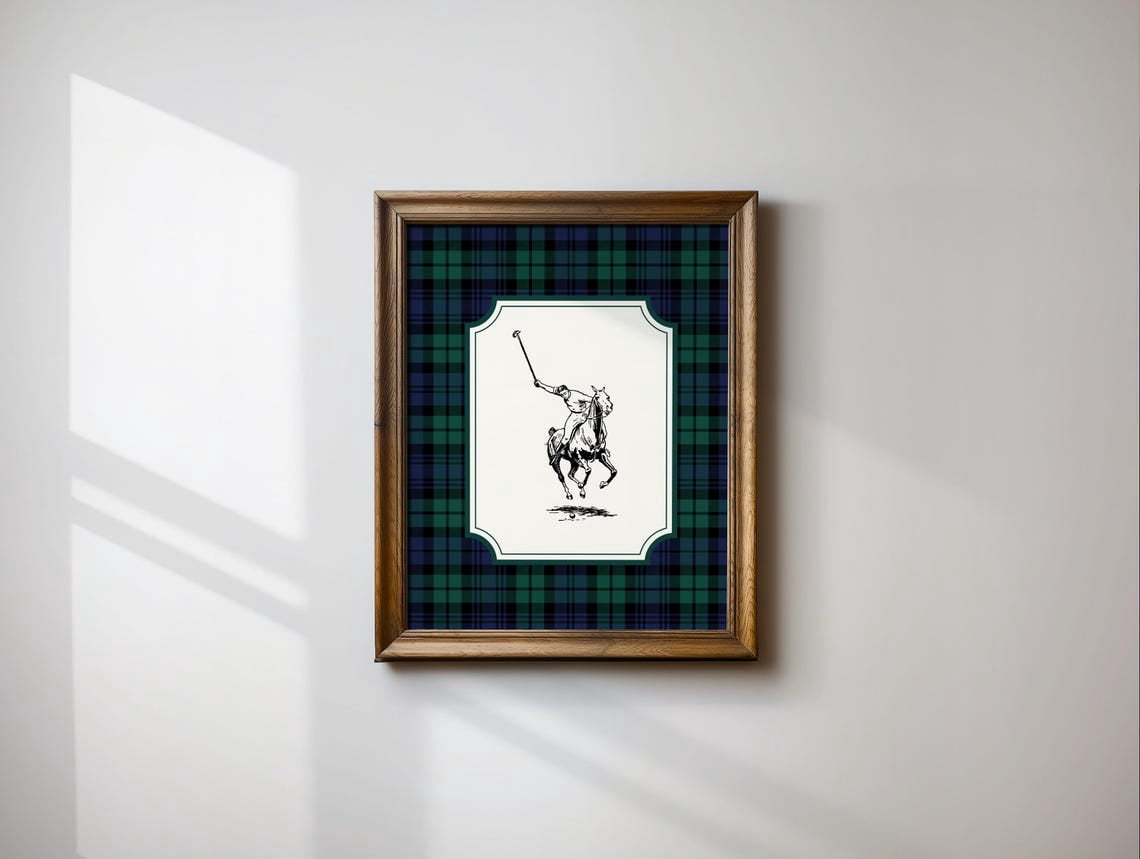 Preppy Polo Player Print, Tartan Plaid Polo Print, Traditional Plaid ...