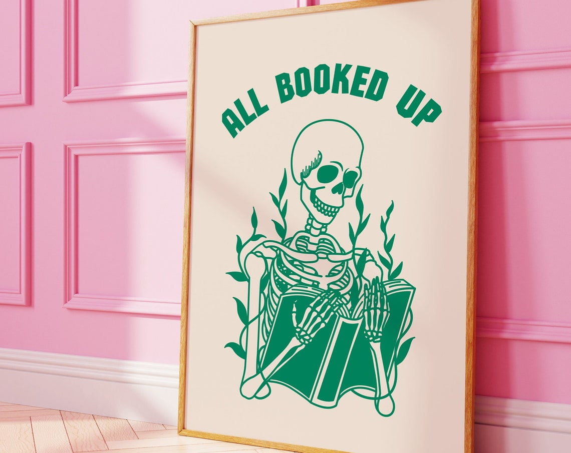 Preppy Reading Skeleton Poster • Reading Corner Print • Funky Green All ...