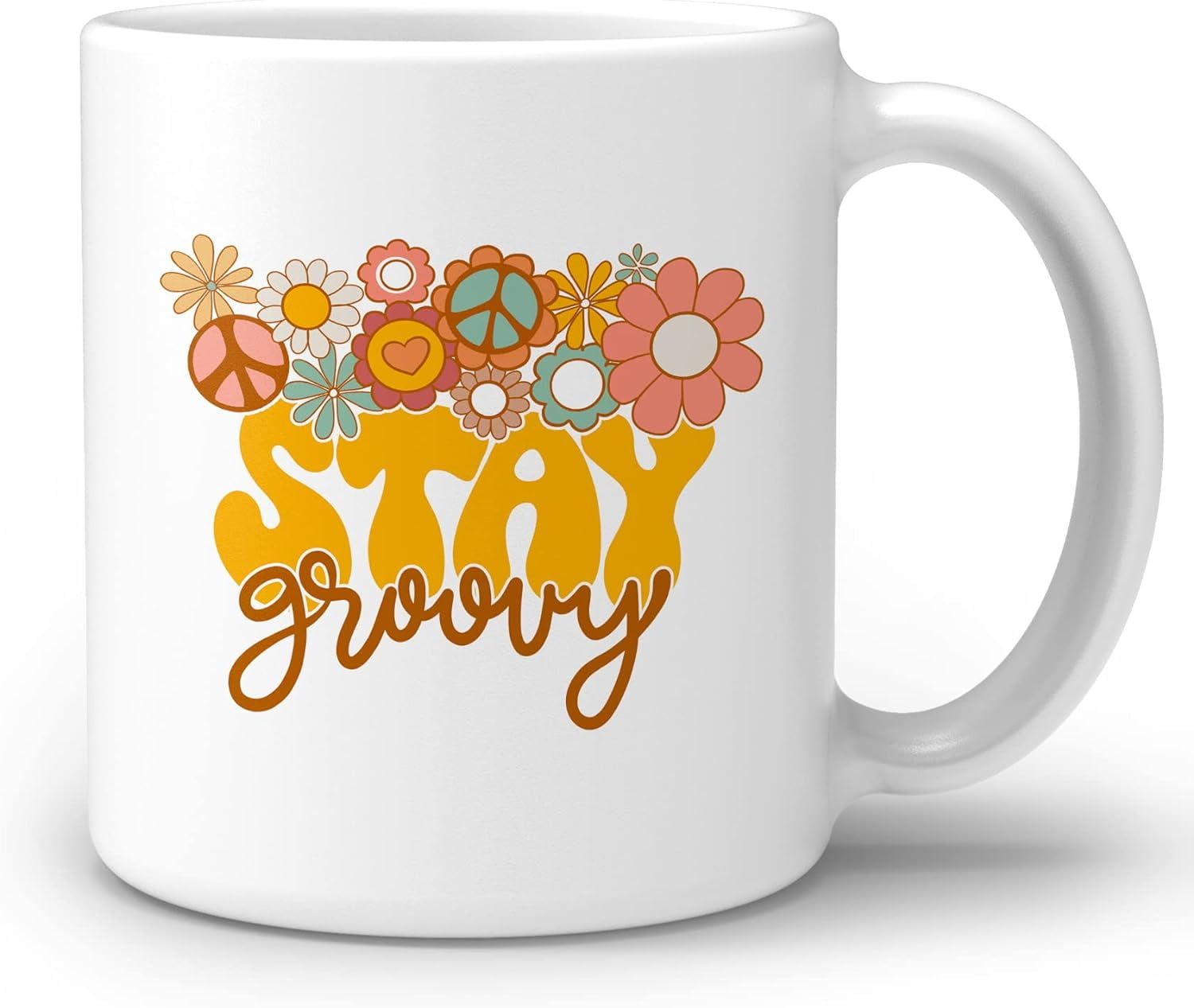 Preppy Retro Stay Groovy Flowers Floral Peace Sign Ceramic Double Side ...