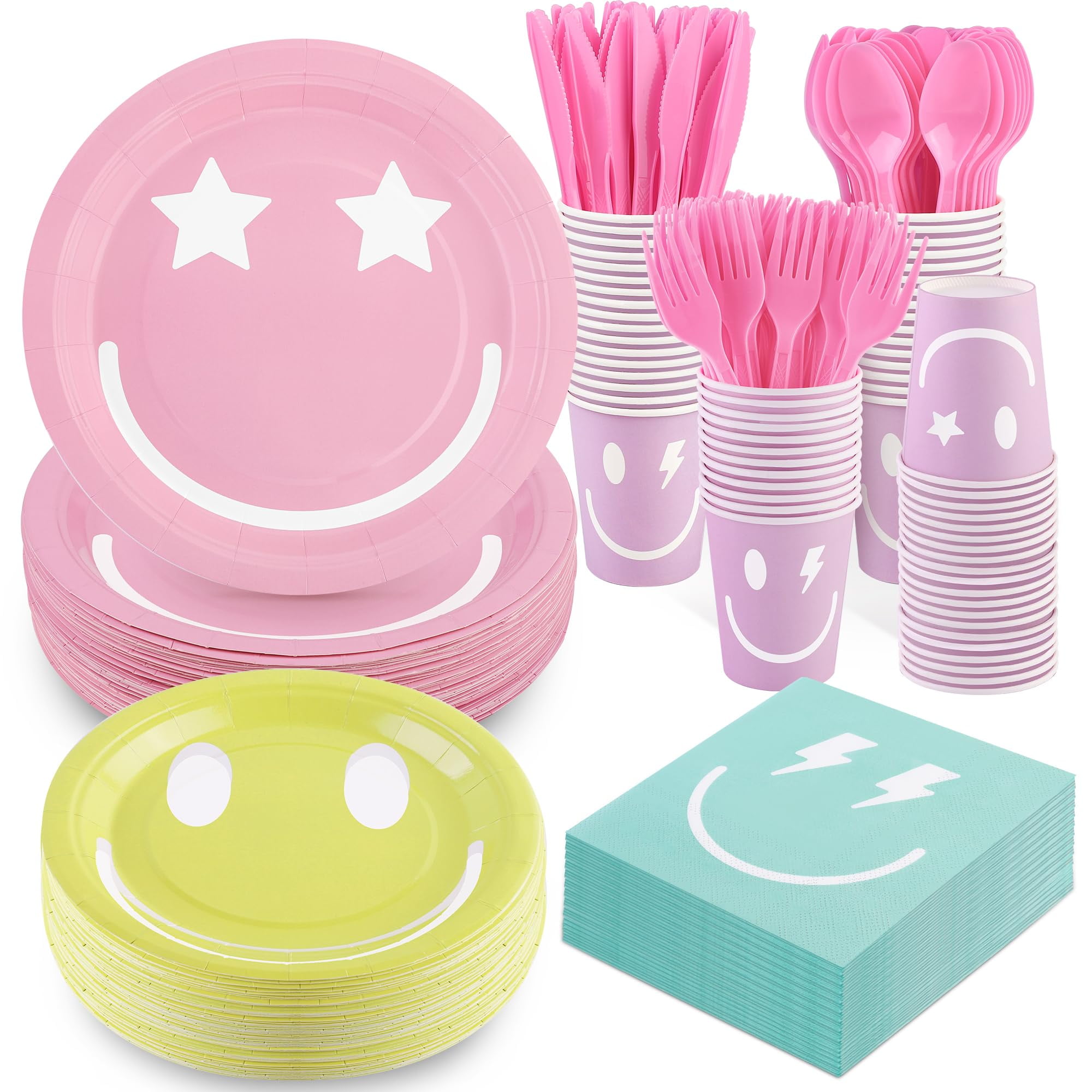 Preppy Smile Face Party Decorations & Pastel Supplies 350-Piece Set for ...