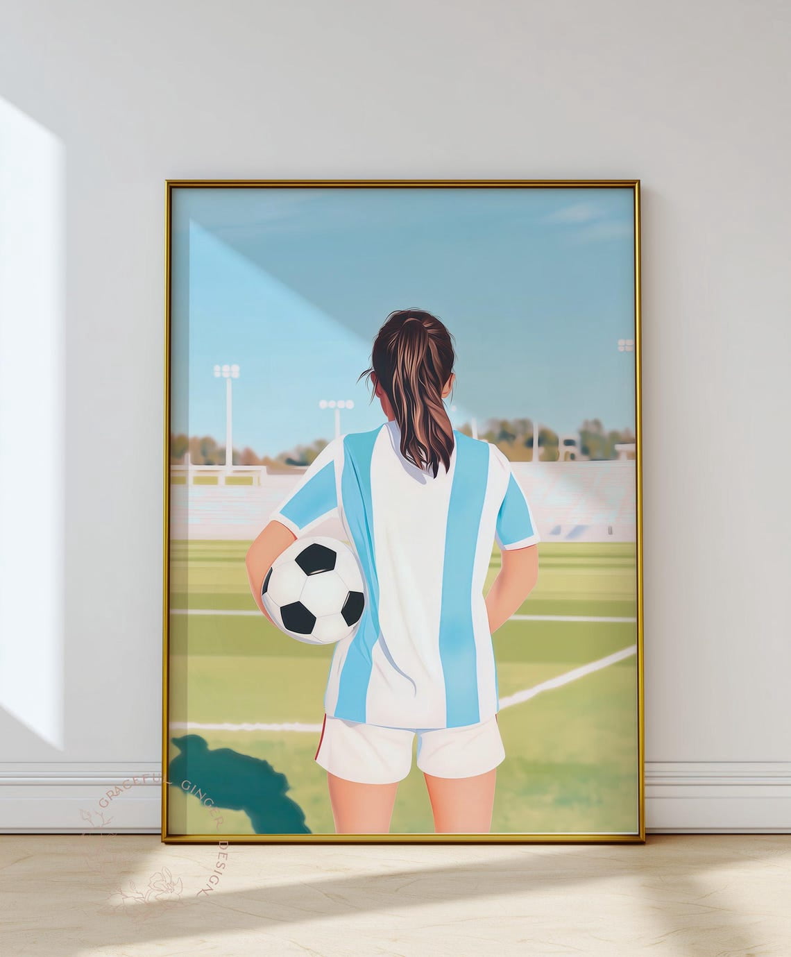 Preppy Soccer Girl Print, Blue & White Sports Room Decor, Wall Art Home ...
