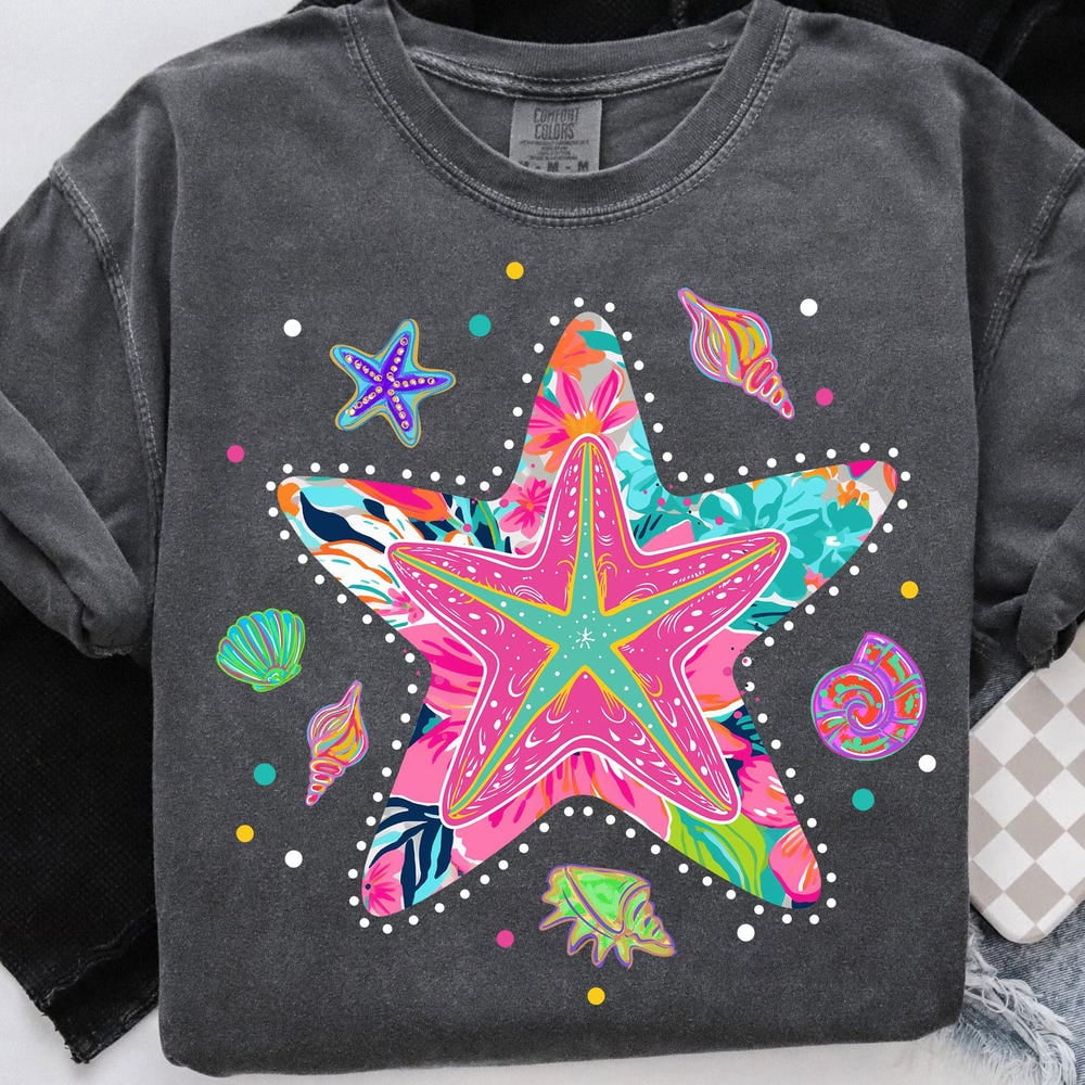 Preppy Starfish Shirt, Coquette Summer Beach Design, Girly Ocean ...