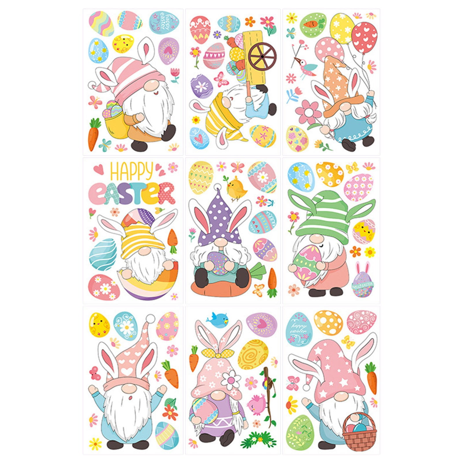 Preppy Sticker Pack 9 Sheets Easter Day Window Clings Large Rabbit ...