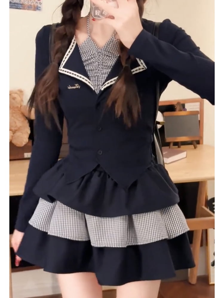 Preppy Style Kawaii New 3 Piece Set Women Sexy Colleage Y2k Sweet Suit ...