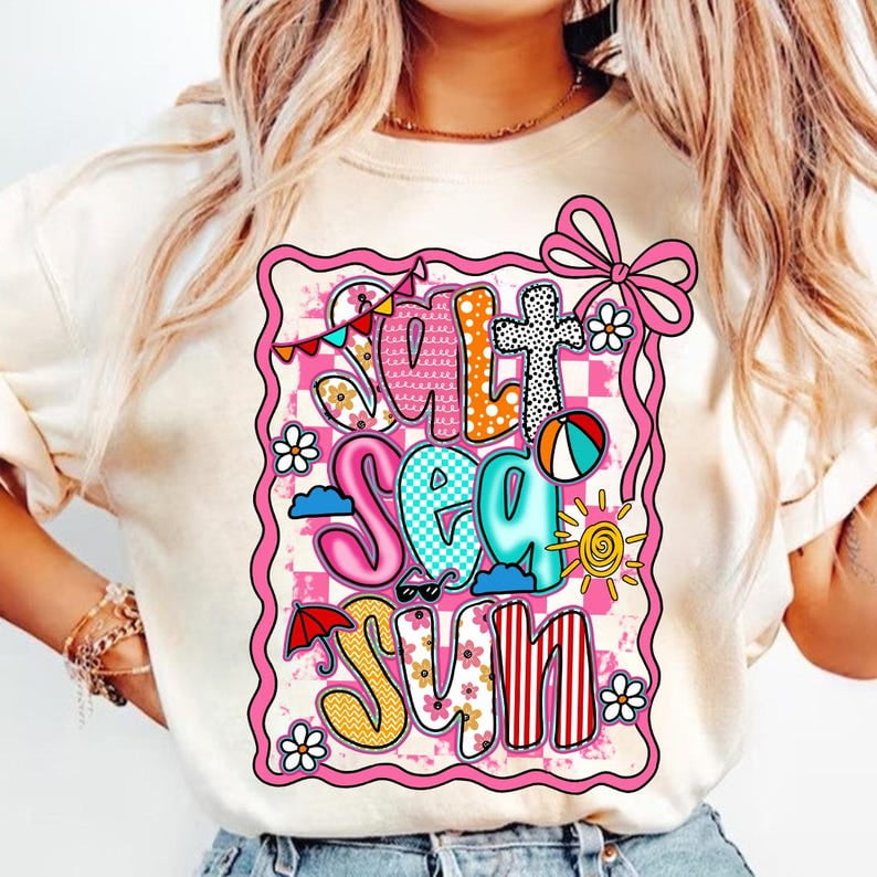 Preppy Summer Salt Sea Sun Shirt, Retro Summer Vibes Shirt, Pink Summer ...