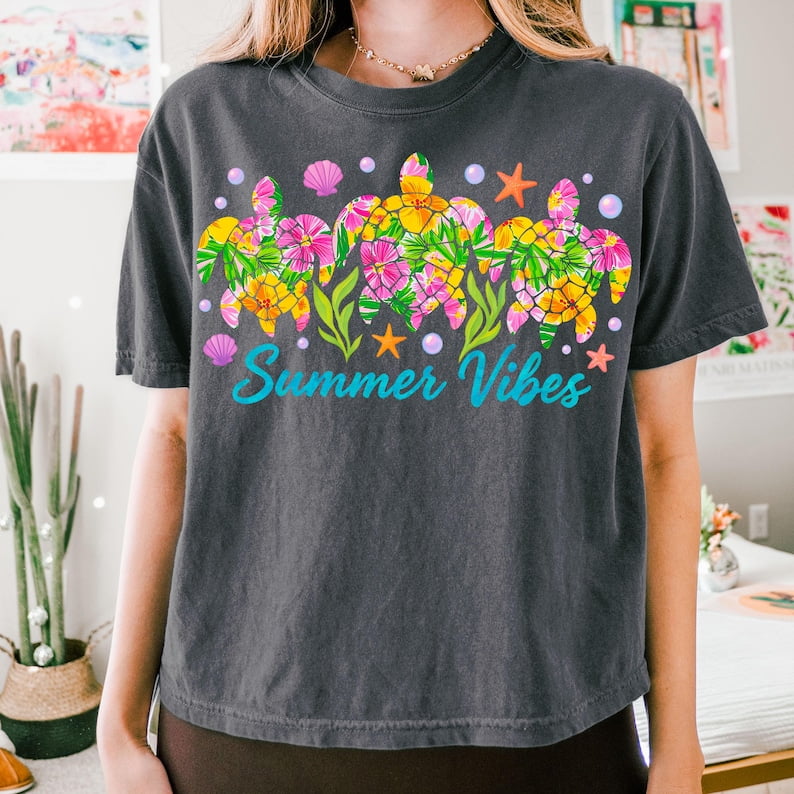 Preppy Summer Vibes T-Shirt, Sea Turtle Sublimation Shirt, Beach Vibes ...