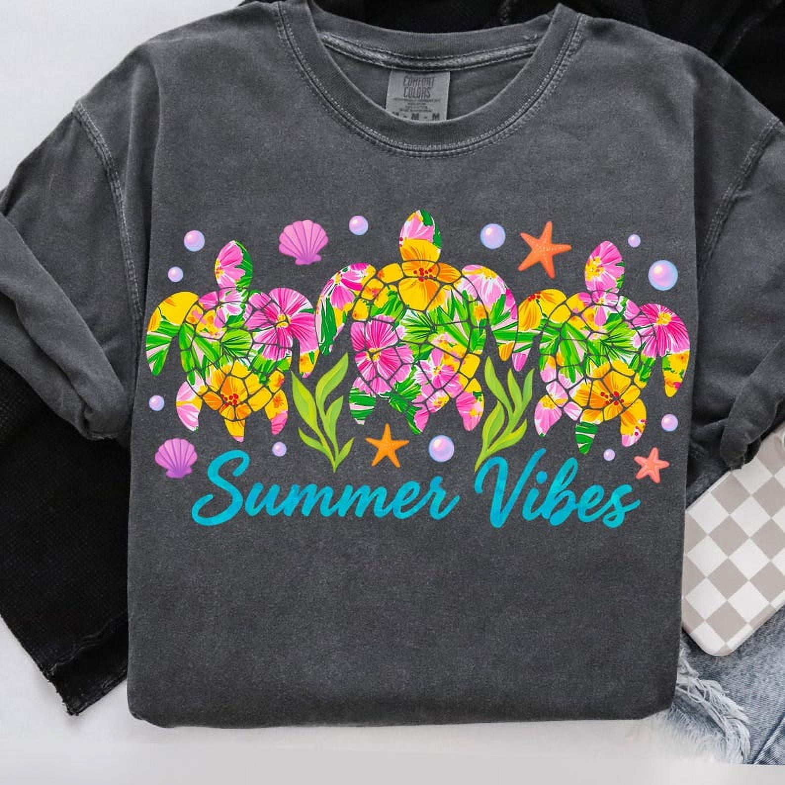 Preppy Summer Vibes T-shirt, Sea Turtle Sublimation Shirt, Beach Vibes ...