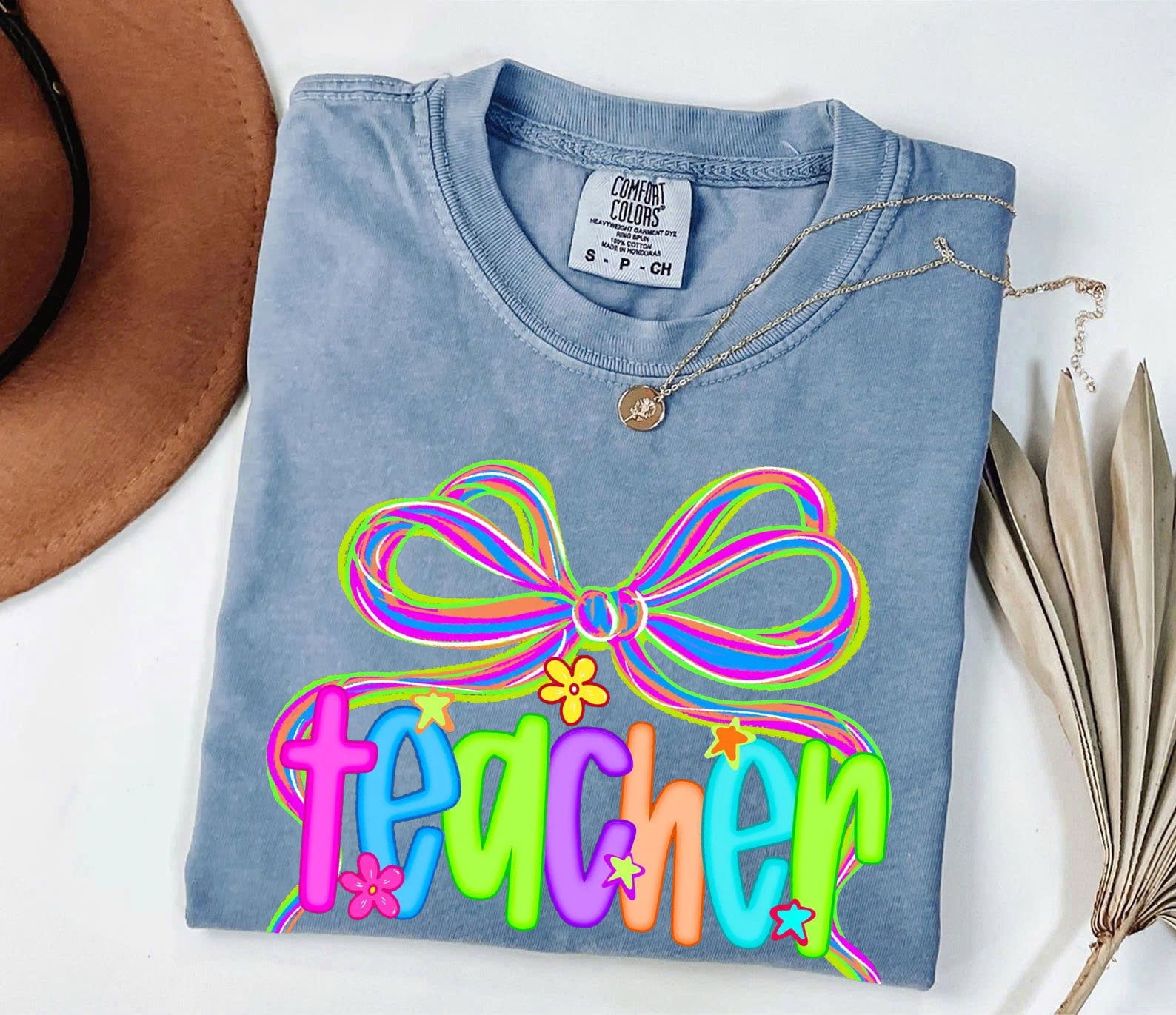 Preppy Teacher Shirt with Neon Bow – Comfort Colors Back to School Tee ...